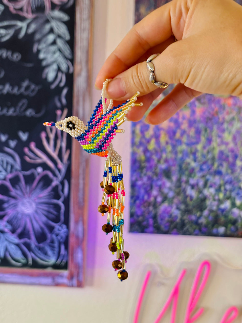 Handmade Beaded Hummingbird – Colorful Seed Bead Dangle Charm (Ukulele ...
